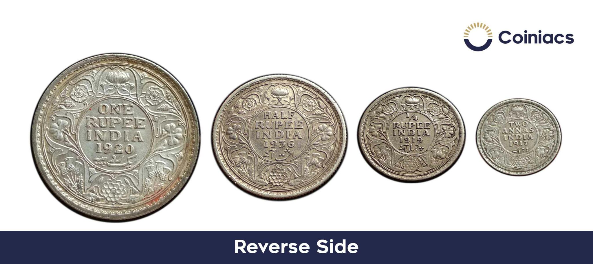 Set of 4 George V King Emperor Silver old coins - Coiniacs