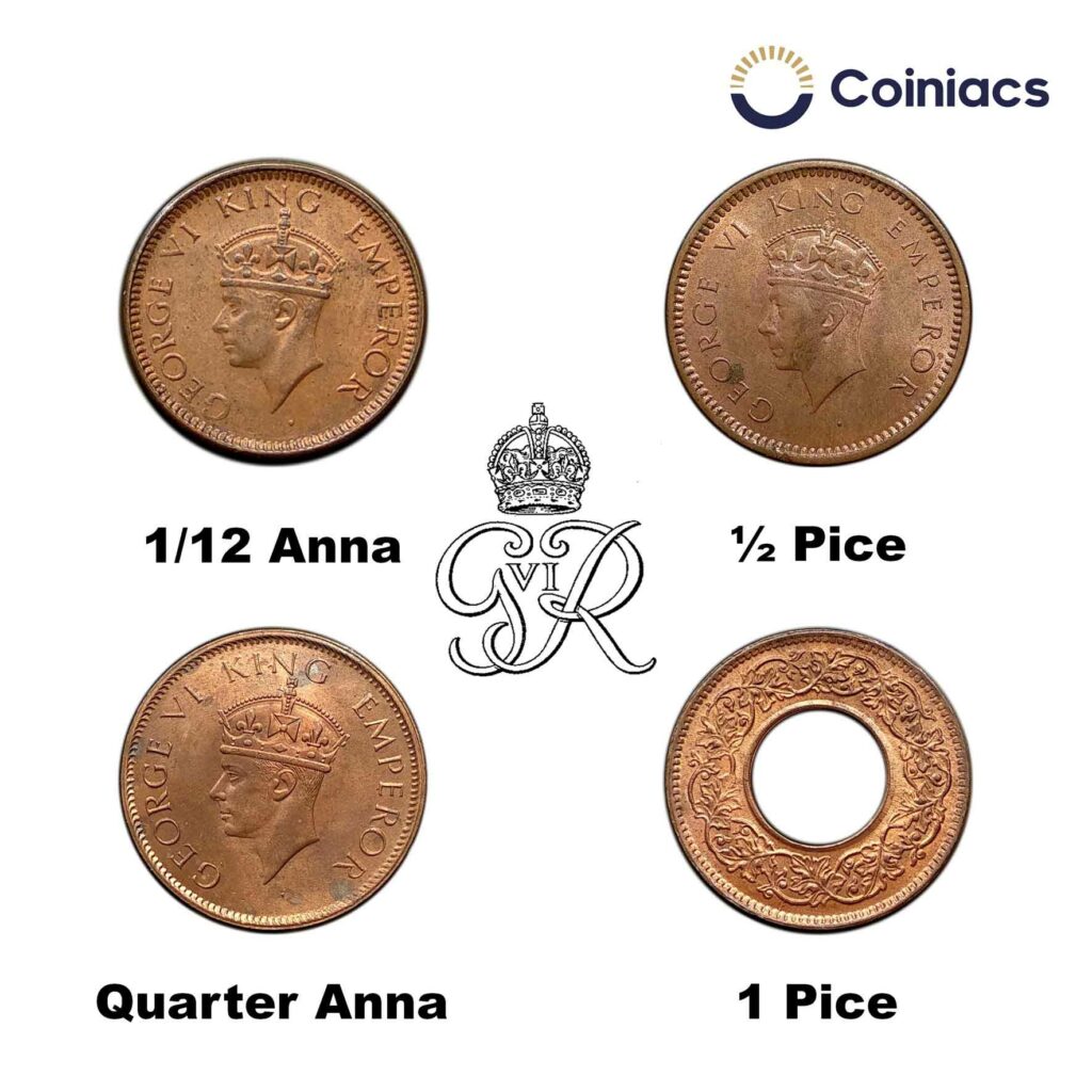Set of 4 George VI King Emperor Bronze old coins - Coiniacs