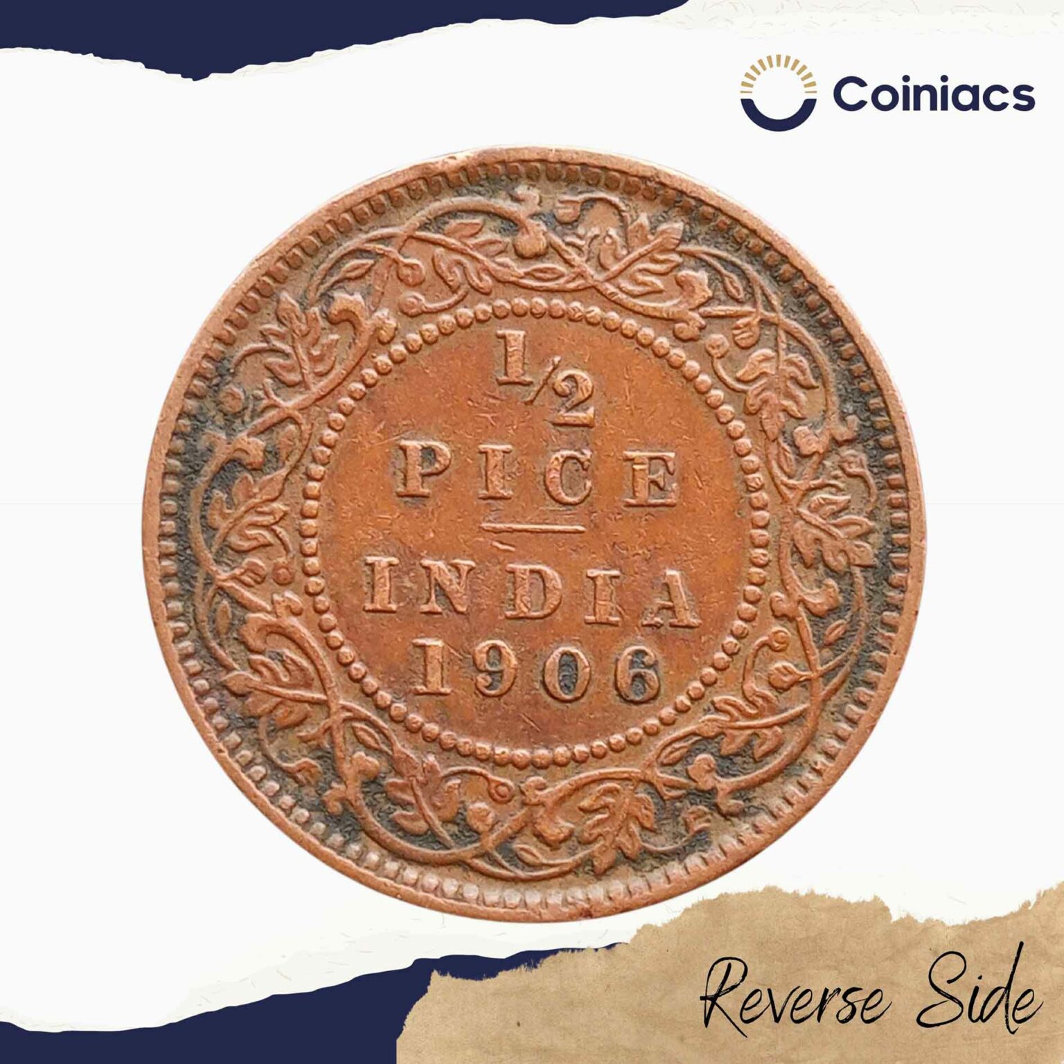 1/2 Pice Edward VII 1906 CE Copper coin, British India Uniform Coinage ...