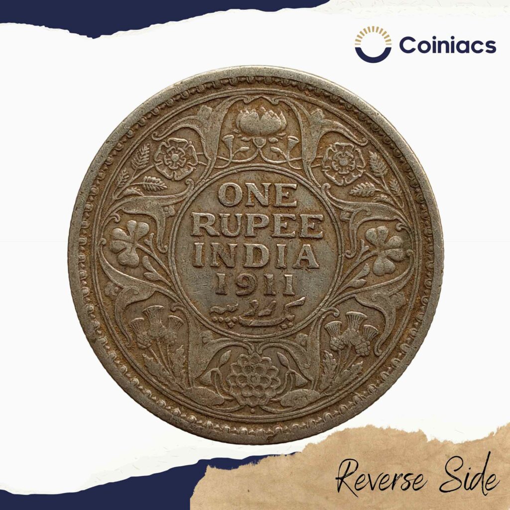 Rare One Rupee George V 1911 CE (Pig Rupee) Silver coin, British India ...