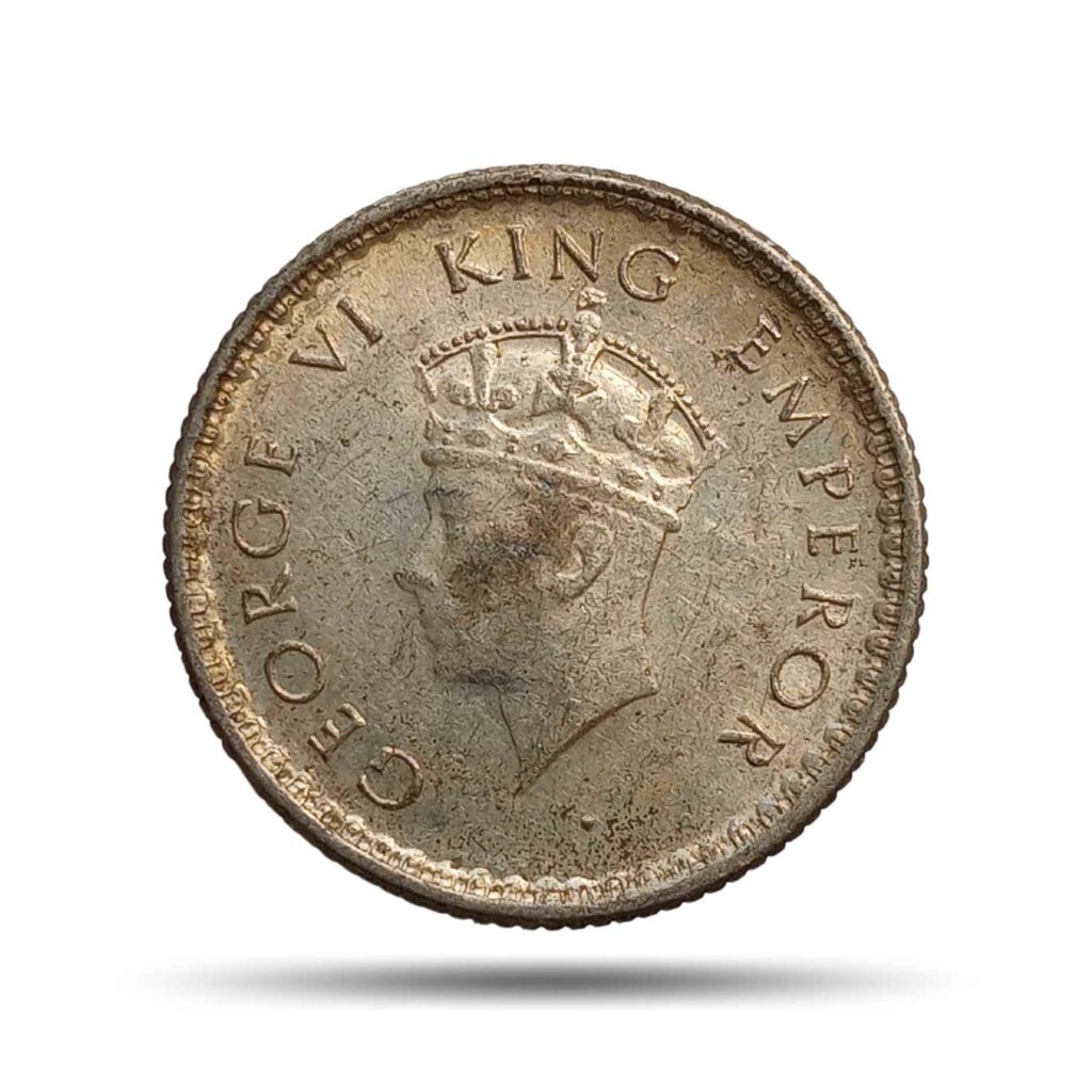 1/4 Rupee George VI 1939 CE Silver Coin, British India Uniform Coinage ...