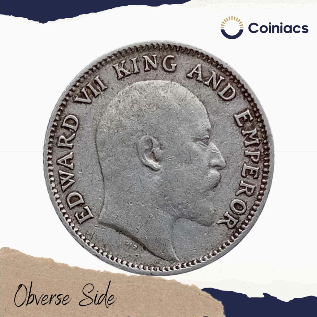 1/4 Rupee Edward VII King and Emperor 1905 Silver coin, British India ...
