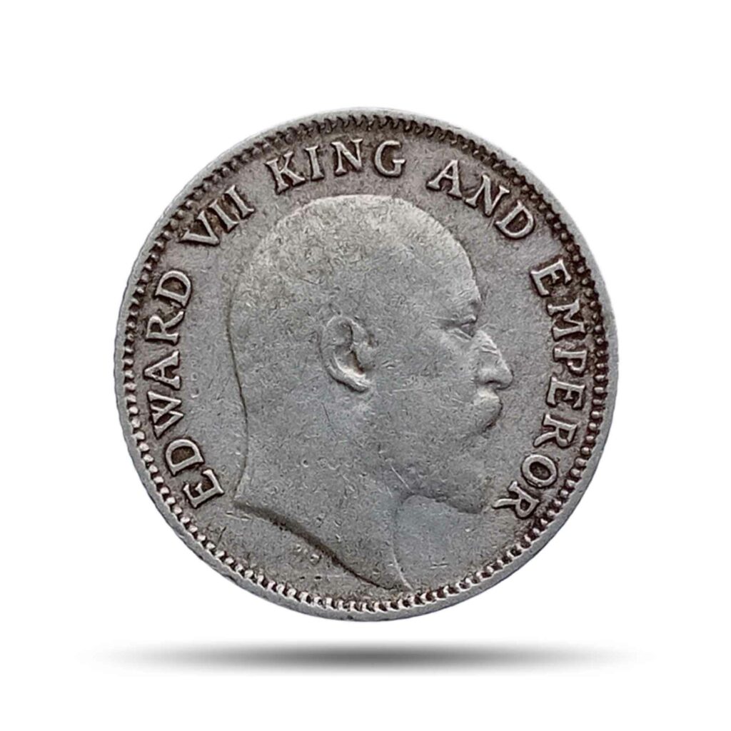 1/4 Rupee Edward VII King and Emperor 1905 Silver coin, British India ...