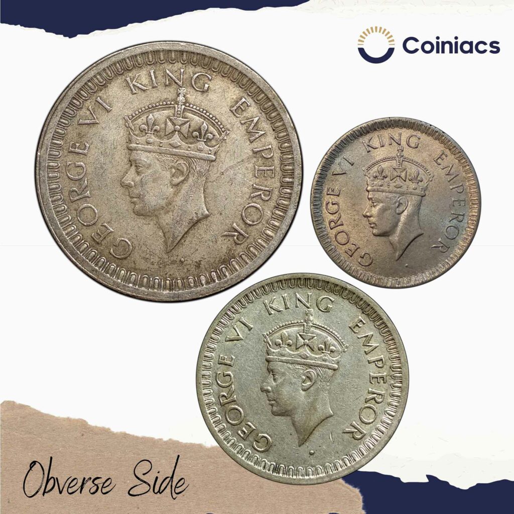 Set of 3 George VI King Emperor Silver old coins - Coiniacs