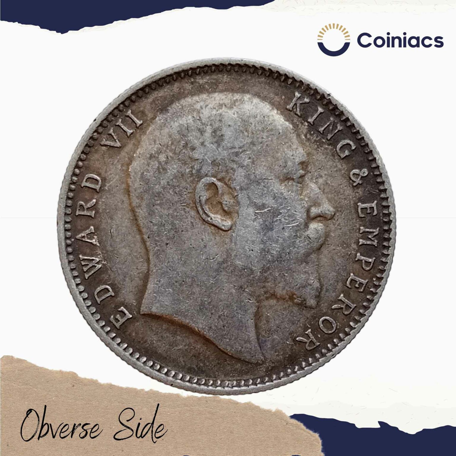 One Rupee Edward VI King & Emperor 1905 CE Silver Old Coin, British ...