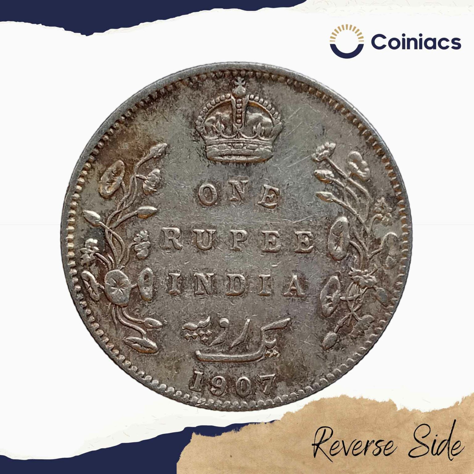 One Rupee Edward VI King & Emperor 1907 CE Silver Old Coin, British ...