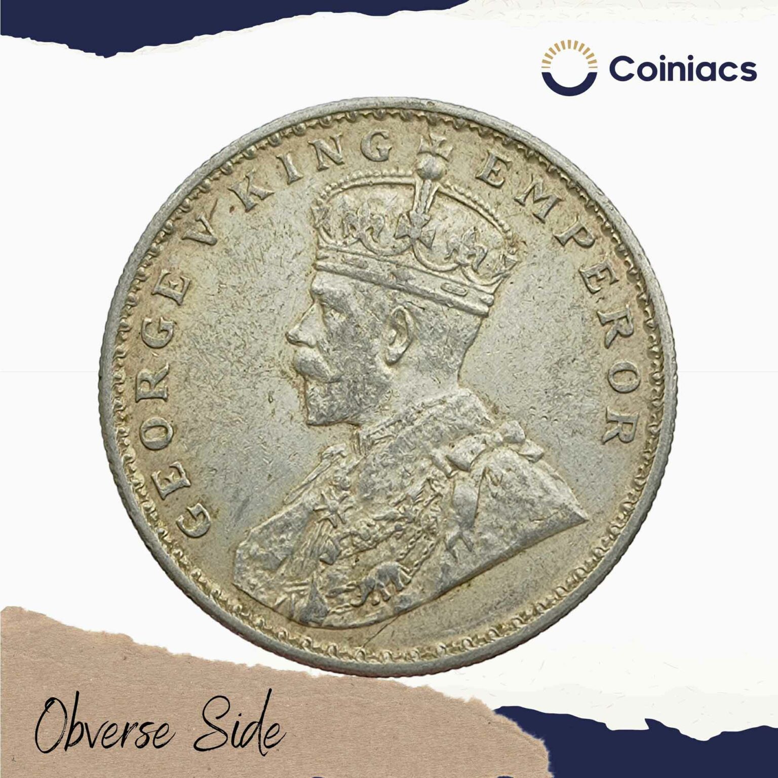 One Rupee George V King Emperor 1913 CE Silver Old Coin, British India ...