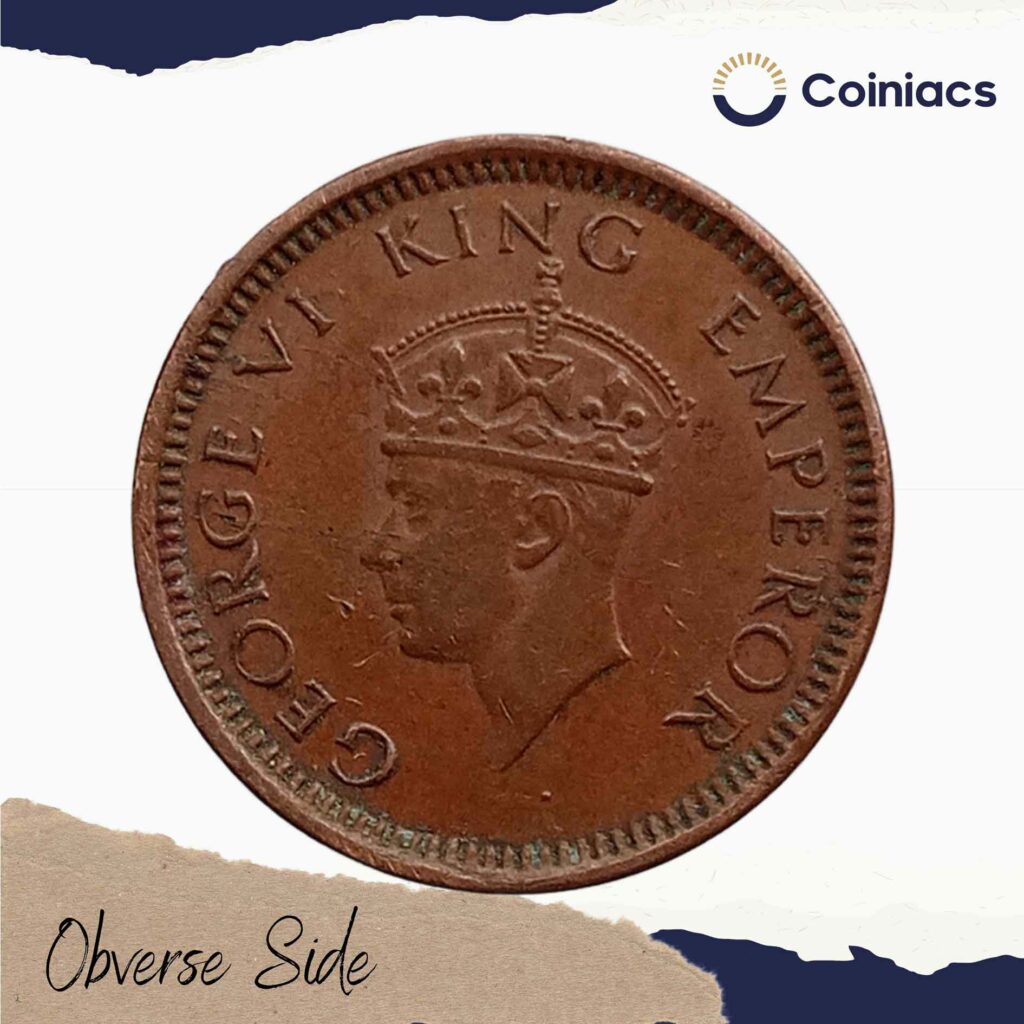 1/12 Anna George VI King & Emperor Scarce 1942 Bronze Coin, British ...
