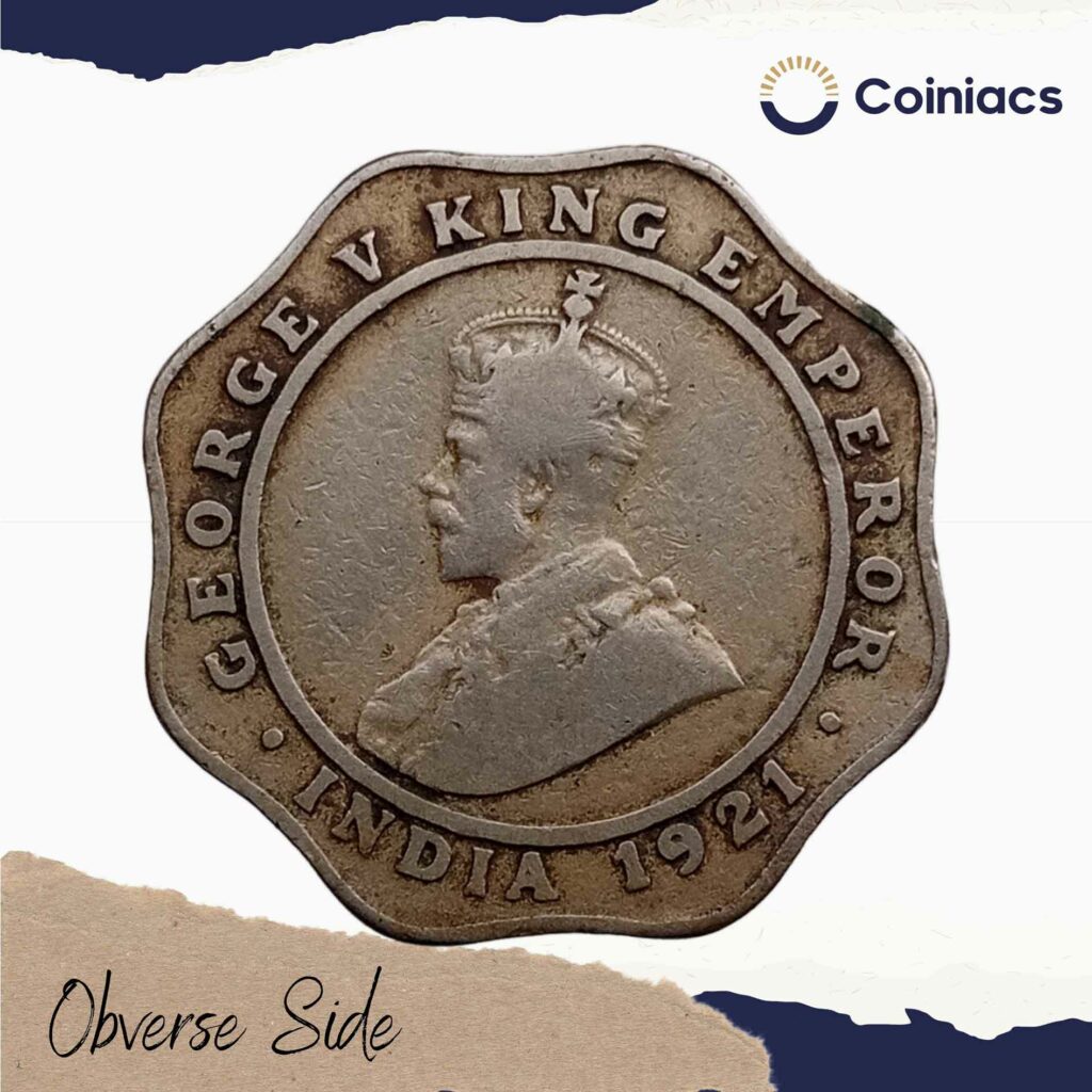 4 Annas George V King Emperor Rare 1921 Nickel Coin, British India ...