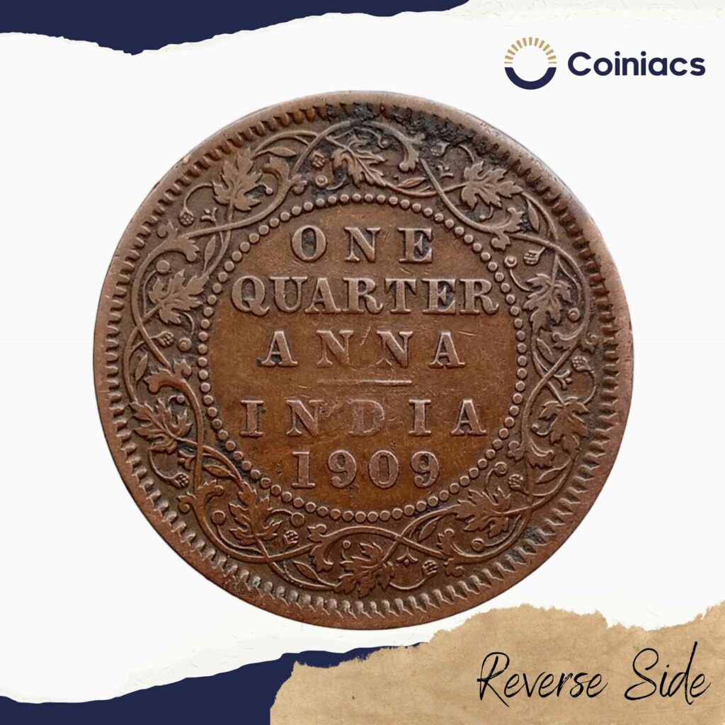 Quarter Anna Edward VII King & Emperor 1909 Copper Coin, British India ...