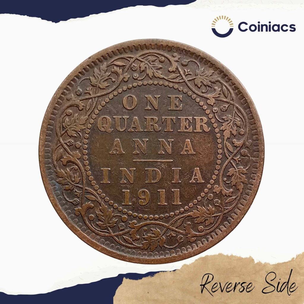 Quarter Anna George V King Emperor Scarce 1911 Copper Coin, British ...