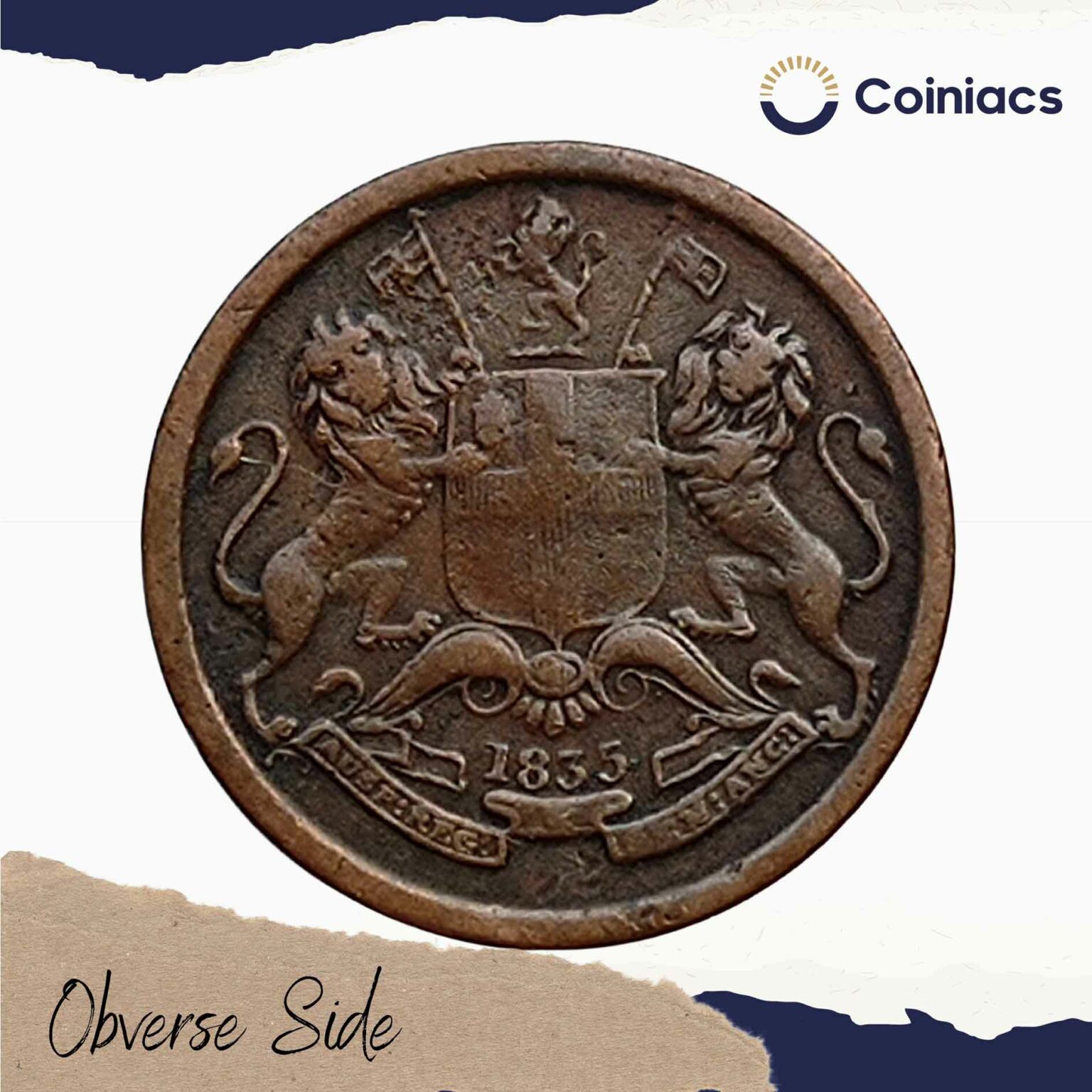 1/12 Anna East India Company 1835 Copper Coin, British India Uniform ...