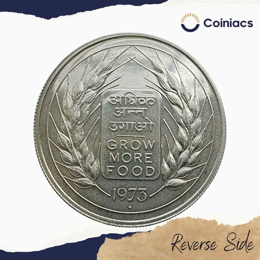 10 Rupees Grow More Food 1973 Mumbai Mint Commemorative Silver Coin ...