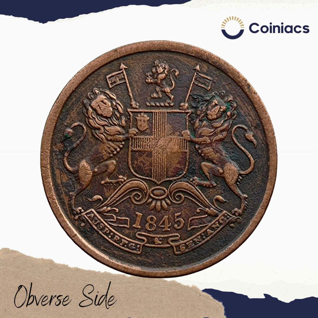 Scarce Half Anna East India Company (Key Date) 1845 CE Copper Coin ...