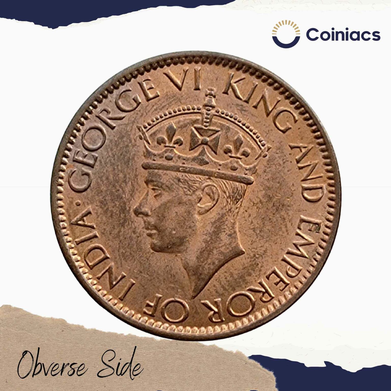 1 Cent George VI King and Emperor of India 1945 Bronze Coin, Ceylon ...