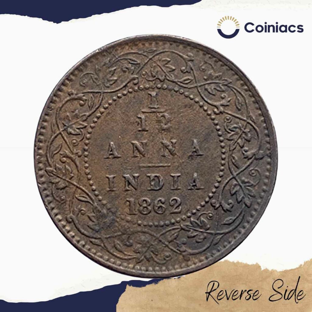 1/12 Anna Victoria Queen Crowned 1862 Copper Historic Coin, British ...