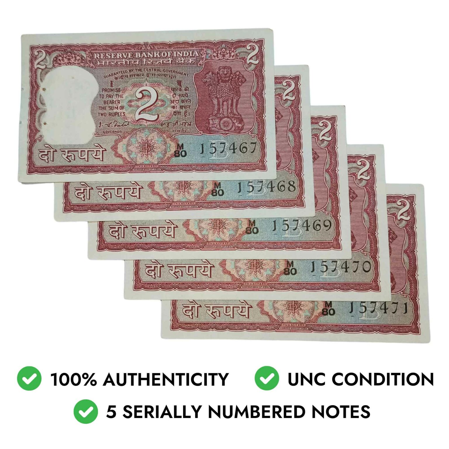 NOTAPHILY Rare Authentic Vintage Set of UNC 2 Rupees Tiger Issue ...