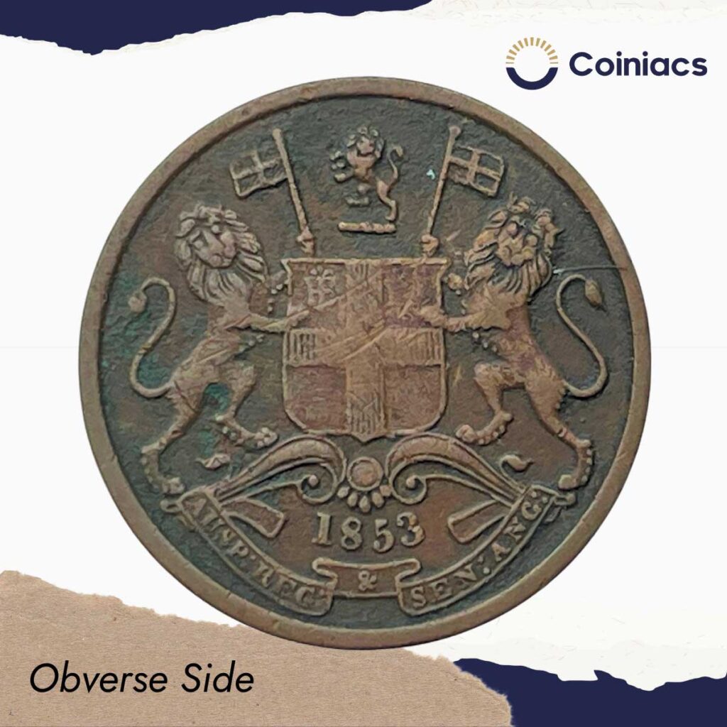 ½ Pice East India Company 1853 CE Copper old coin - Coiniacs