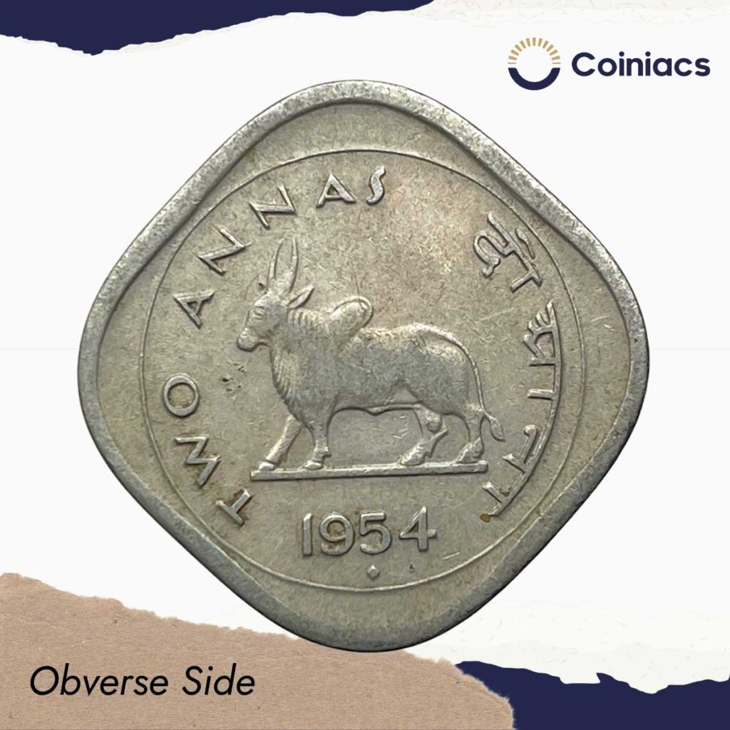 Scarce Two Annas (Bull Anna) 1954 Bombay Mint Copper Nickel Coin ...