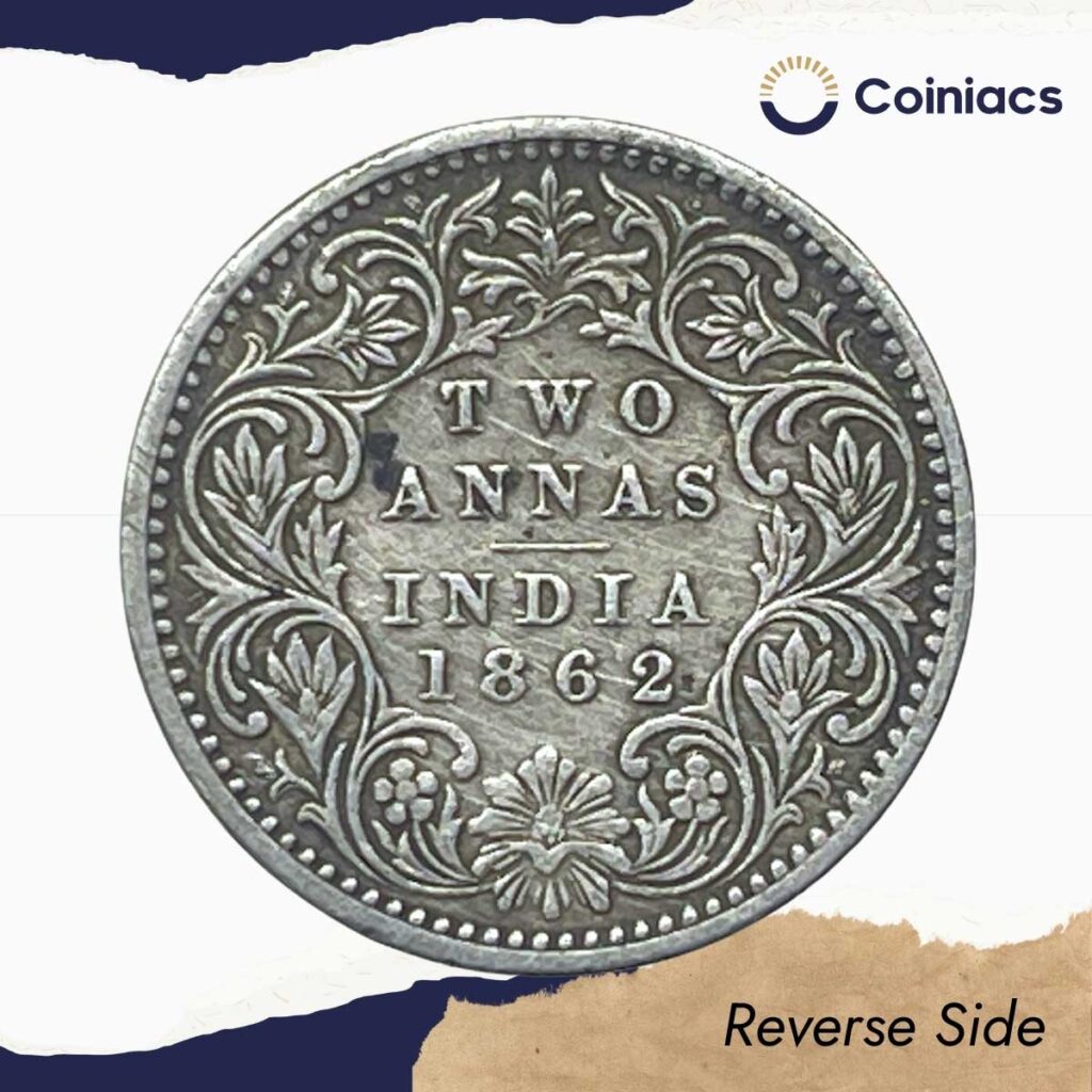 Two Annas Victoria Queen 1862 Silver Coin, British India Uniform ...