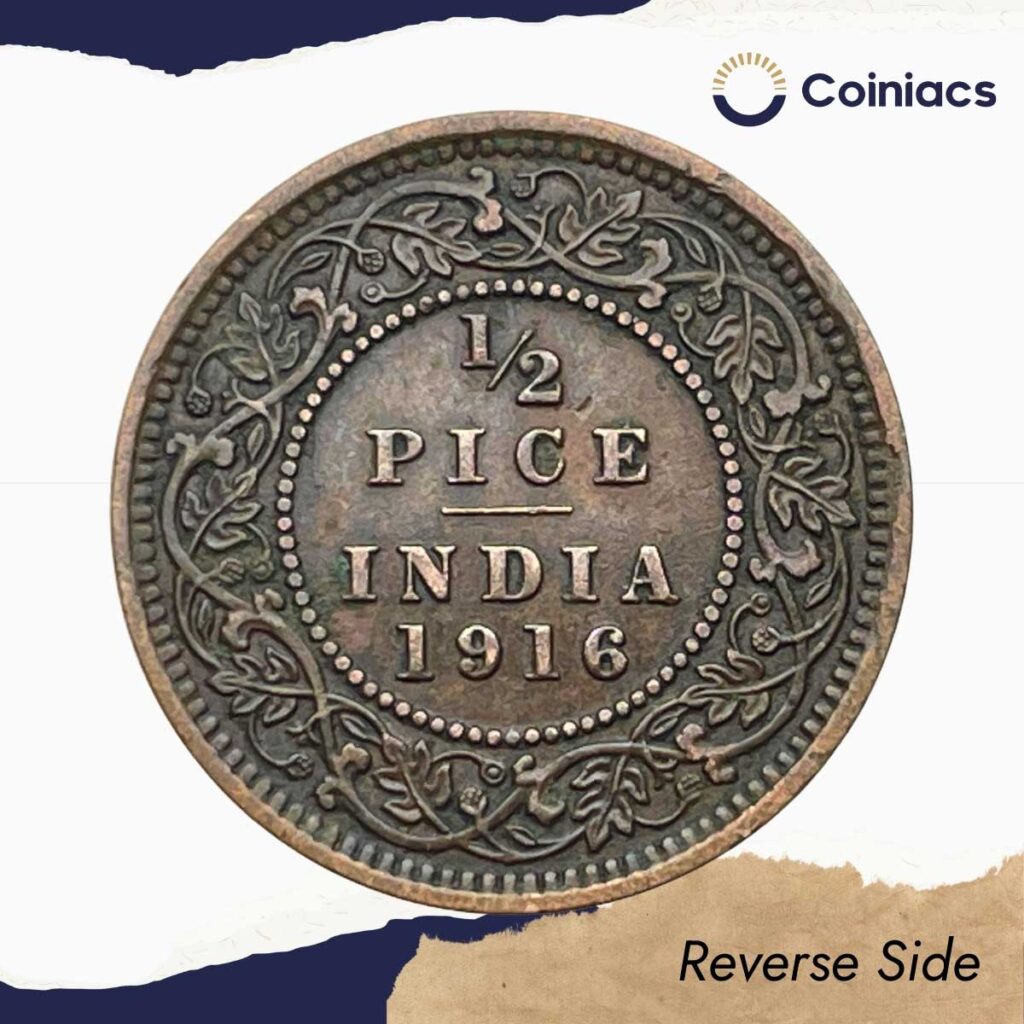 1/2 Pice George V King Emperor 1916 Calcutta Mint Bronze Coin, British ...