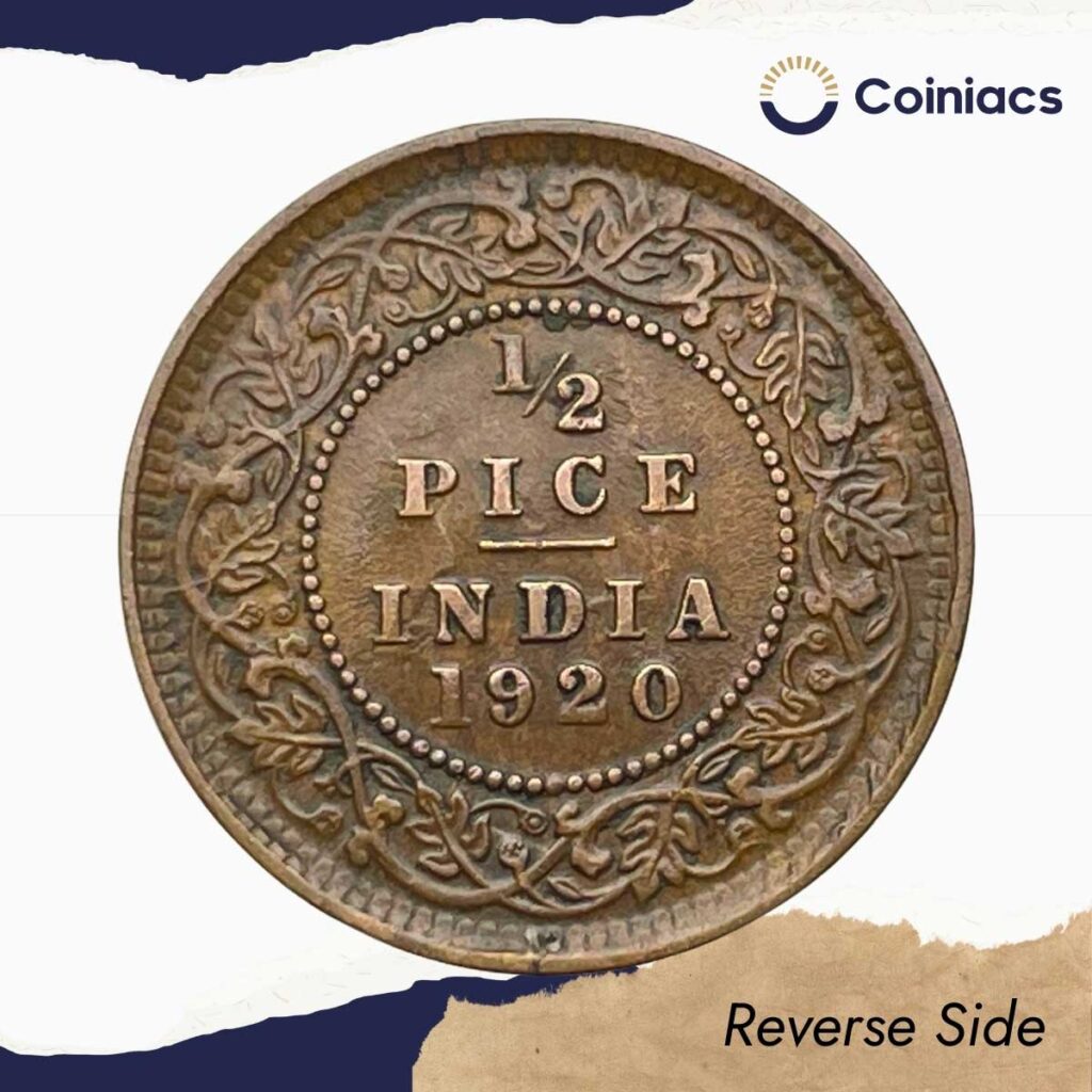 1/2 Pice George V King Emperor 1920 Calcutta Mint Bronze Coin, British ...