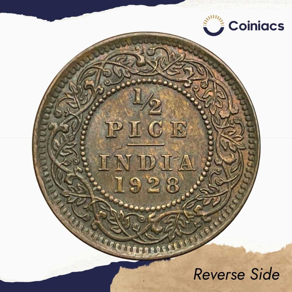 1/2 Pice George V King Emperor 1928 Calcutta Mint Bronze Coin, British ...