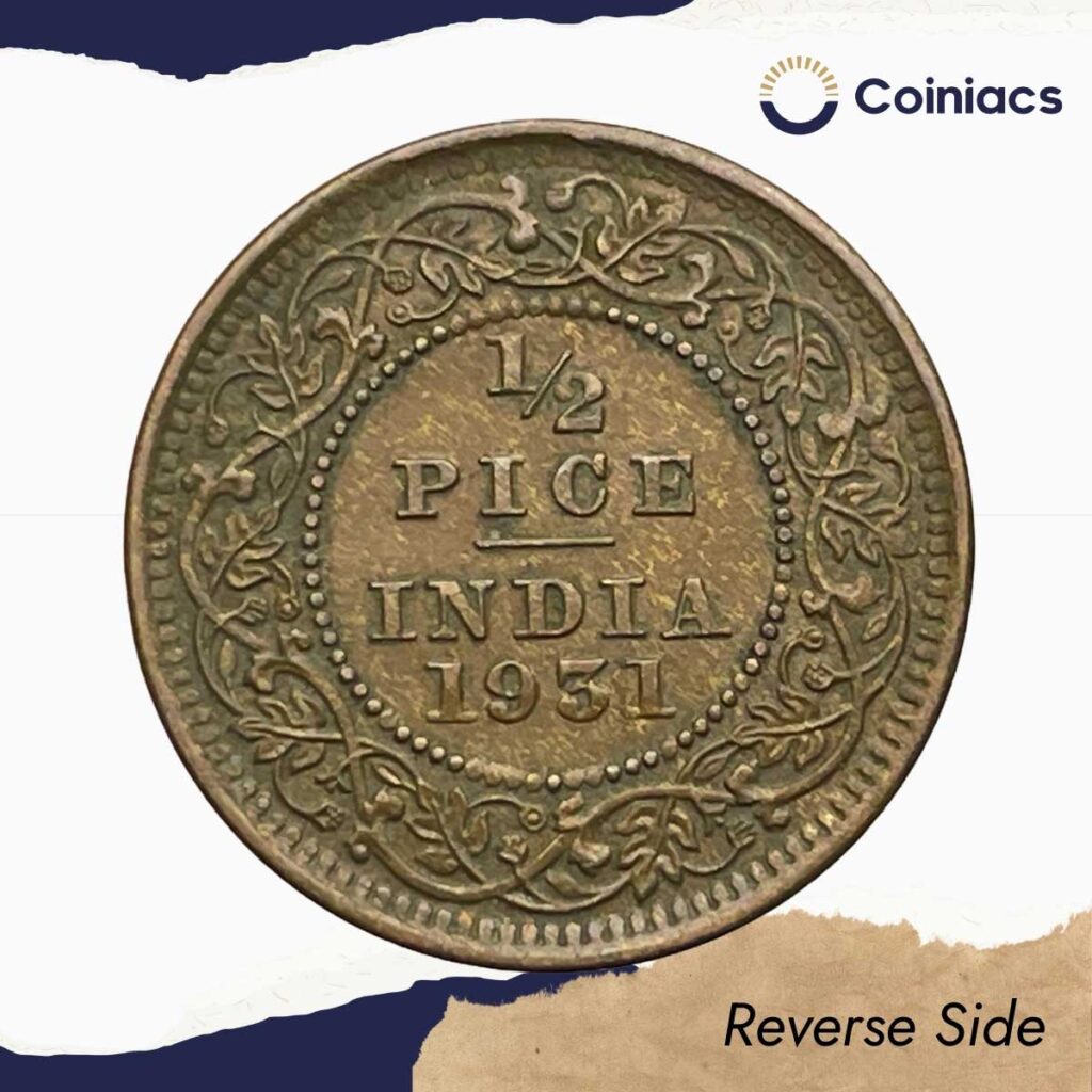 1/2 Pice George V King Emperor 1931 Calcutta Mint Bronze Coin, British ...