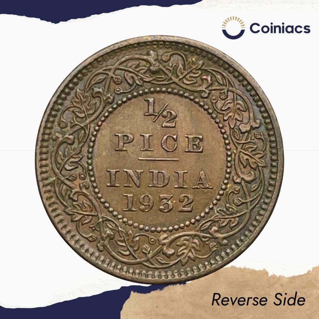 1/2 Pice George V King Emperor 1932 Calcutta Mint Bronze Coin, British ...