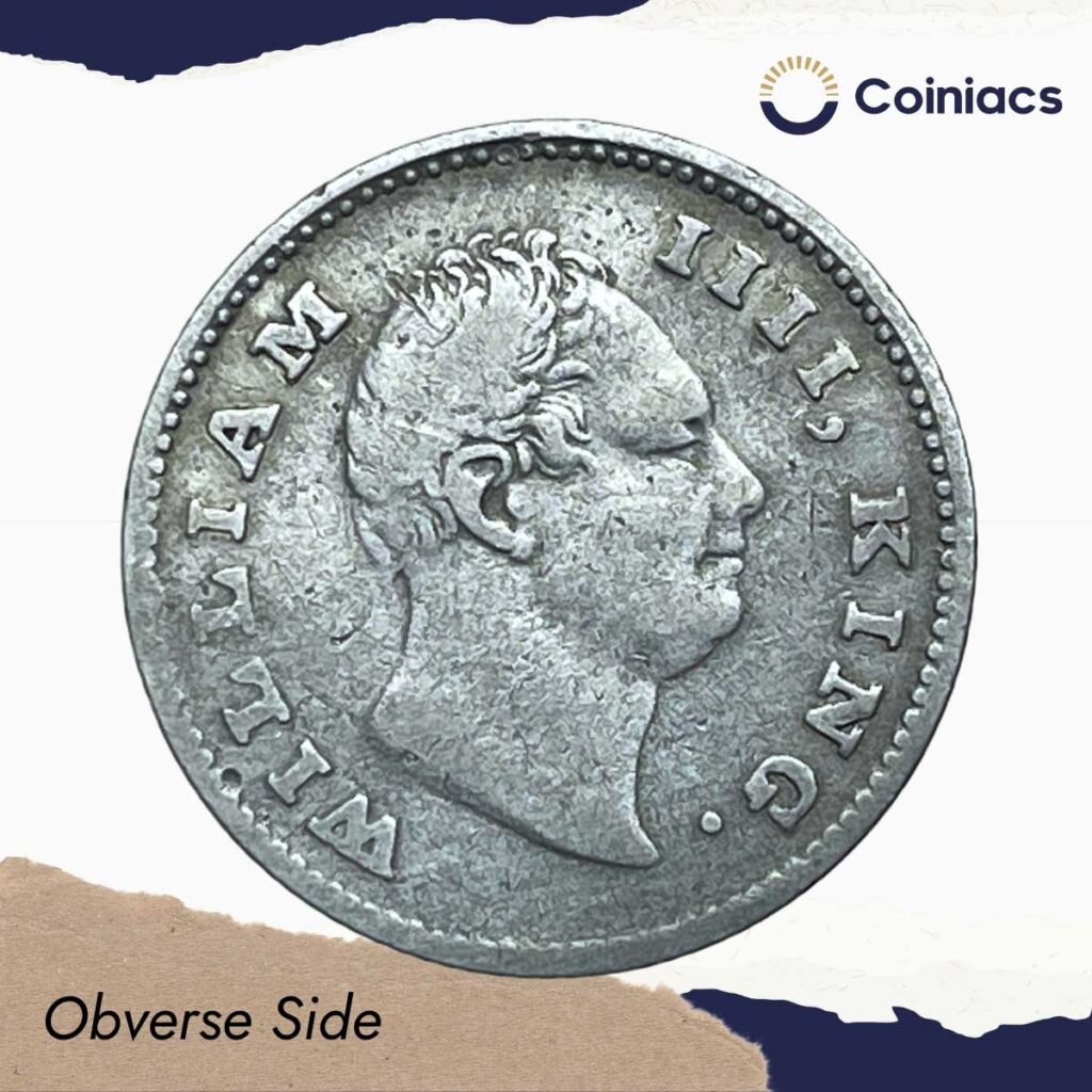 Rare 1/4 Rupee William IIII King 1835 CE 'F' Incused (Obv A, Rev II) 19 ...