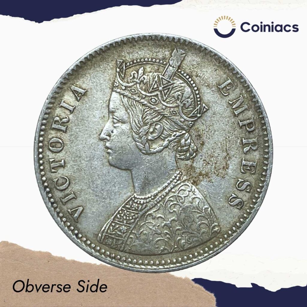 One Rupee Victoria Empress 1882 CE (Obv AI, Rev I) 'C' Incused Calcutta ...
