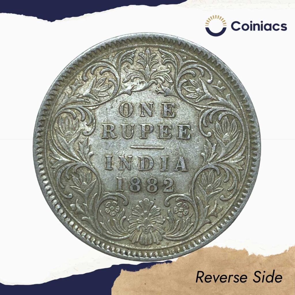 One Rupee Victoria Empress 1882 CE (Obv AI, Rev I) 'C' Incused Calcutta ...